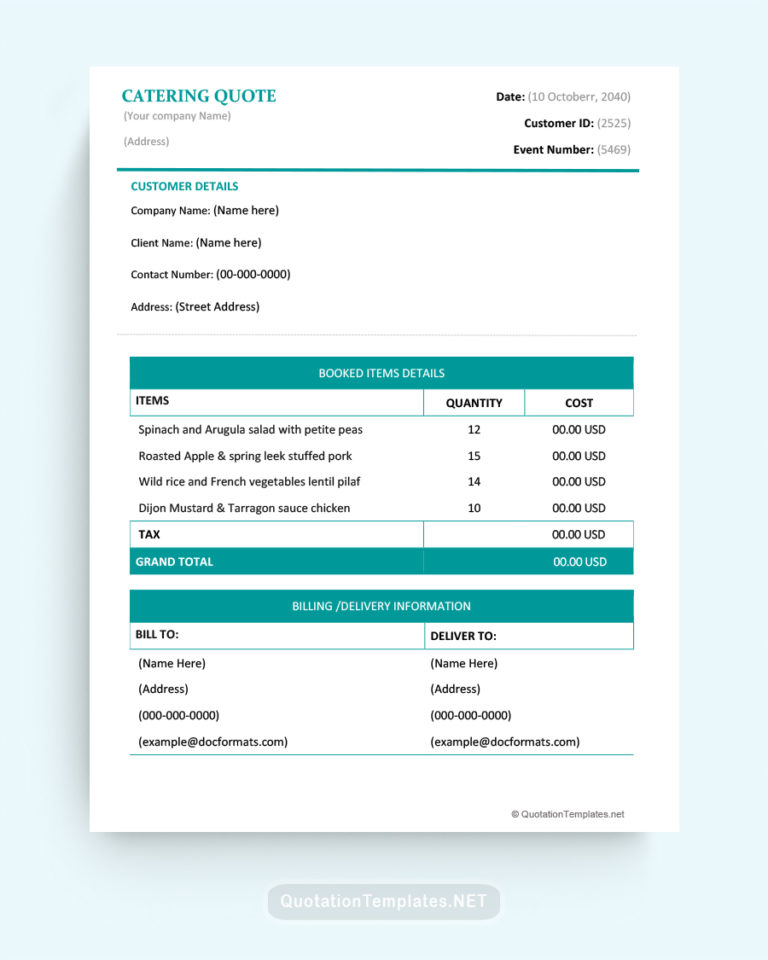16 Free Catering and Restaurant Quotation Templates - QTN