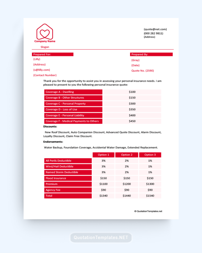 Free Insurance Quote Templates (Word, Excel, PDF)