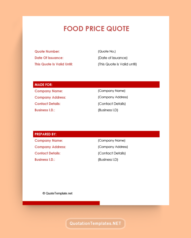 Food Price Quote Template - RED - 220923 – Quote Templates