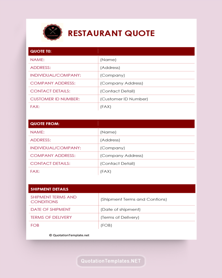 Restaurant Quote Template - DRED - 220923 – Quote Templates
