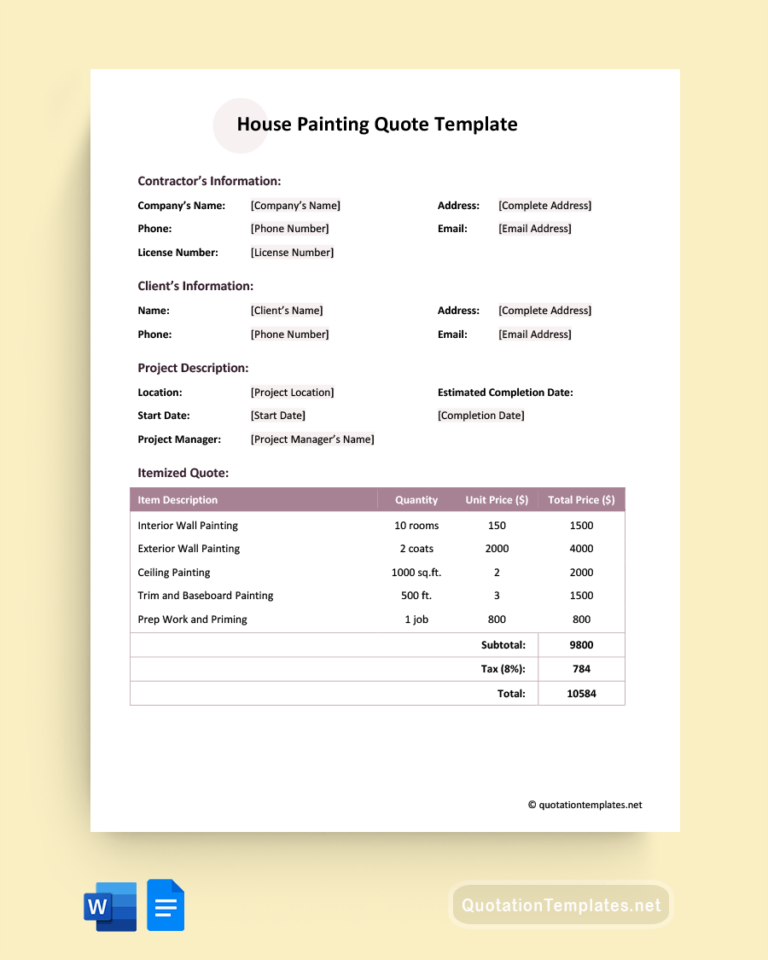 Free Customizable Painting Quote Templates