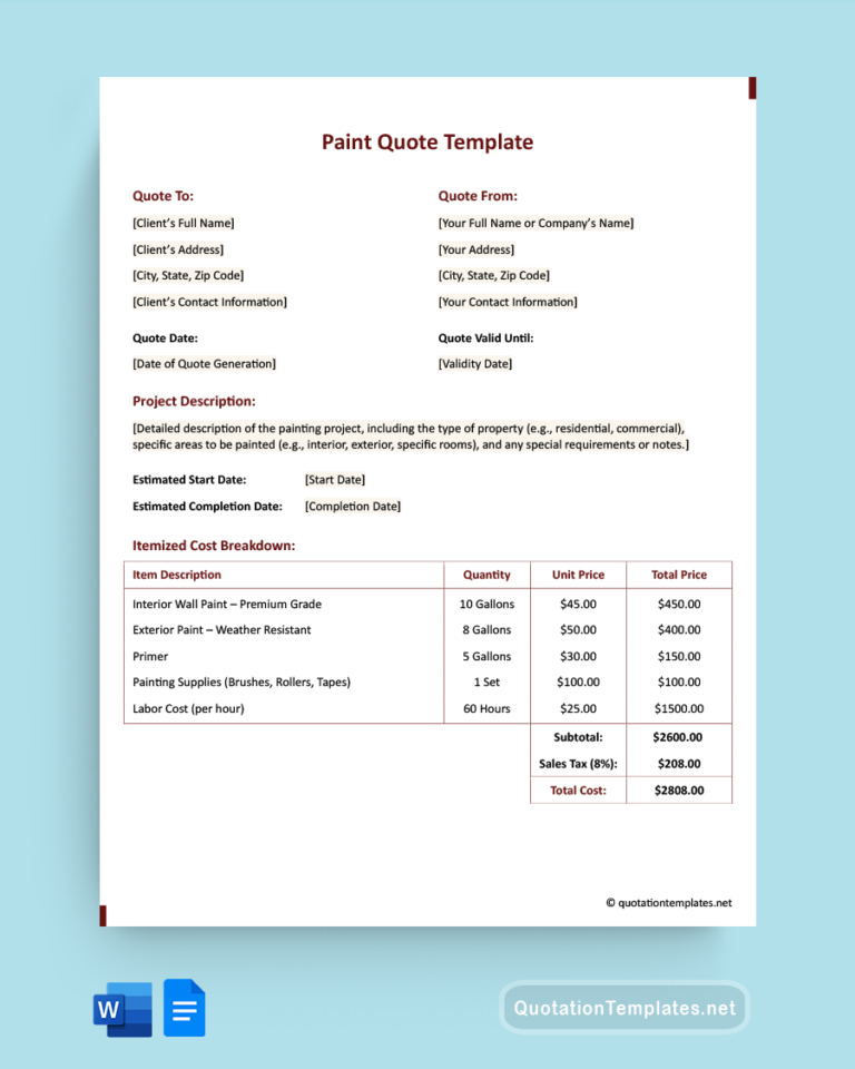 Paint Quote Template - Word, Google Docs